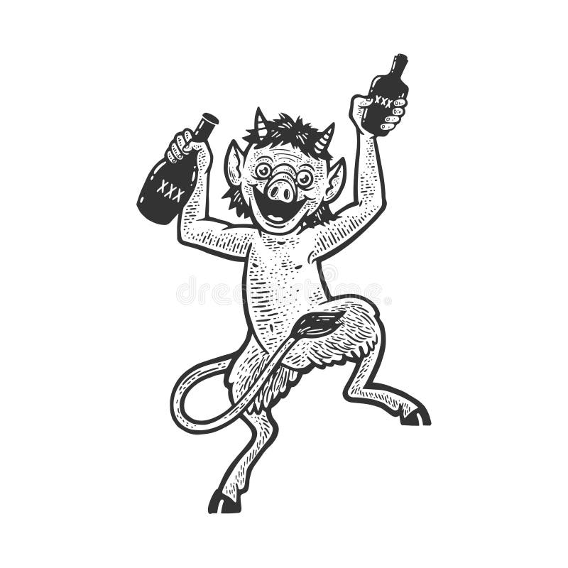 Devil with Bottles of Alcohol Sketch Vector Stock Vector - Illustration ...