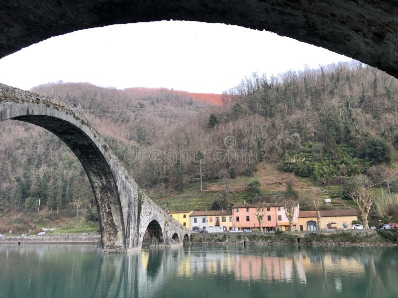 Devil Bridge Surrounded by Hills Covered in Greenery and Houses ...