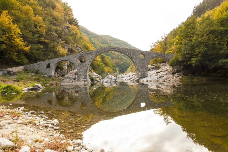 Bulgaria, Devil`s Bridge. Ancient Stone Bridge Over Arda River, Autumn ...