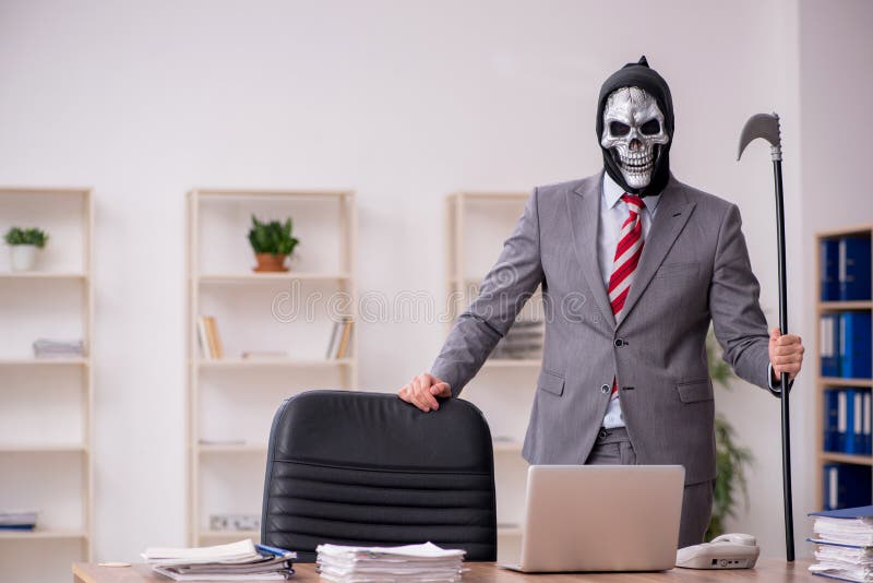 Devil Businessman Employee Sitting at Workplace Stock Image - Image of ...