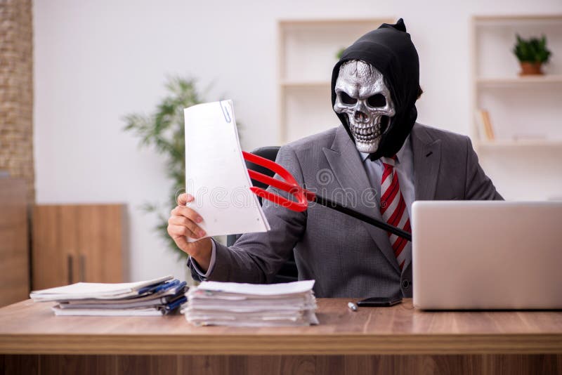 Devil Businessman Employee Sitting at Workplace Stock Photo - Image of ...