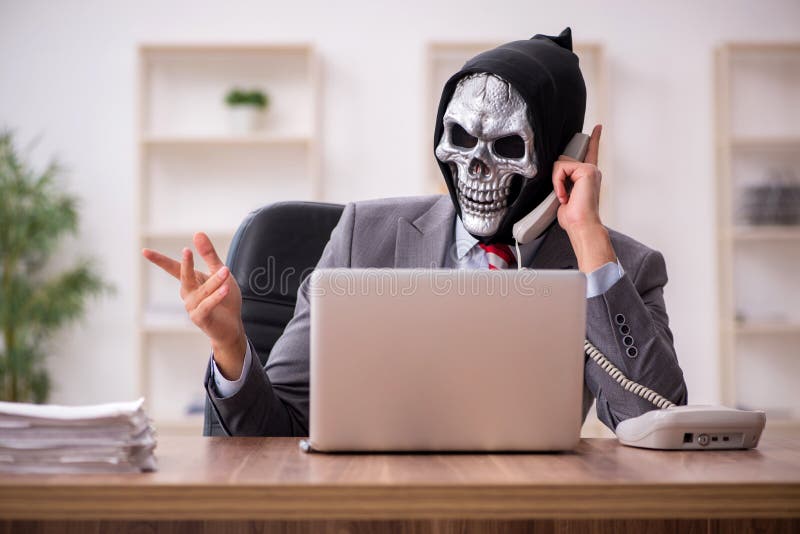 Devil Businessman Employee Sitting at Workplace Stock Photo - Image of ...