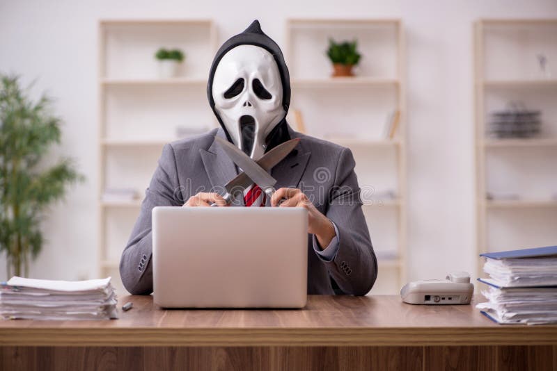 Devil Businessman Employee Sitting at Workplace Stock Image - Image of ...