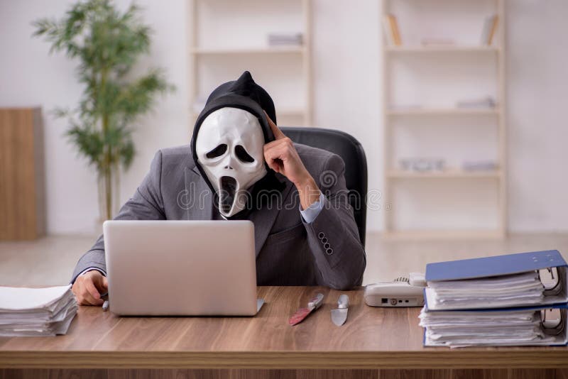 Devil Businessman Employee Sitting at Workplace Stock Photo - Image of ...