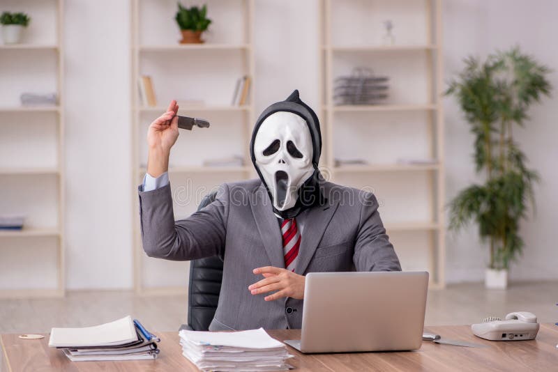 Devil Businessman Employee Sitting at Workplace Stock Image - Image of ...