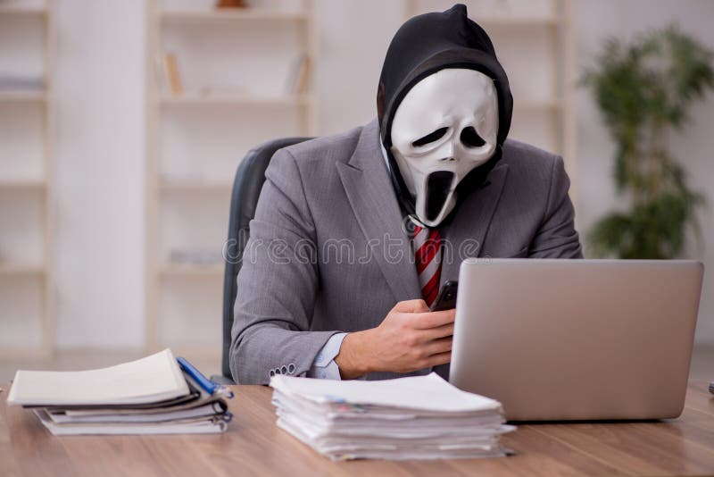 Devil Businessman Employee Sitting at Workplace Stock Image - Image of ...