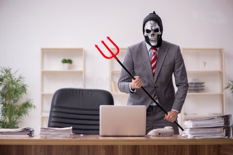 Devil Businessman Employee Sitting at Workplace Stock Photo - Image of ...