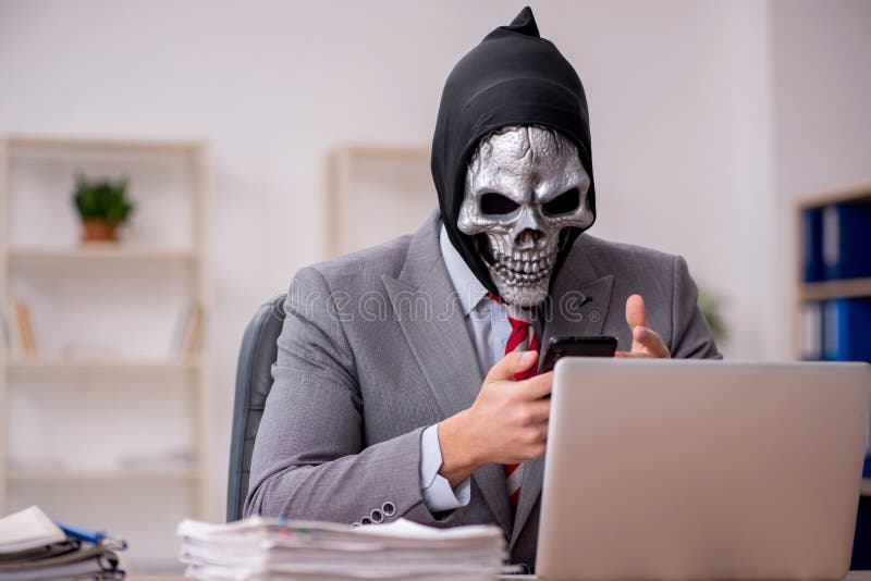 Devil Businessman Employee Sitting at Workplace Stock Photo - Image of ...