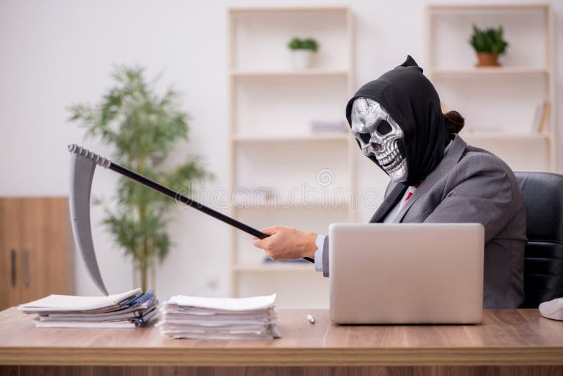 Devil Businessman Employee Sitting at Workplace Stock Photo - Image of ...