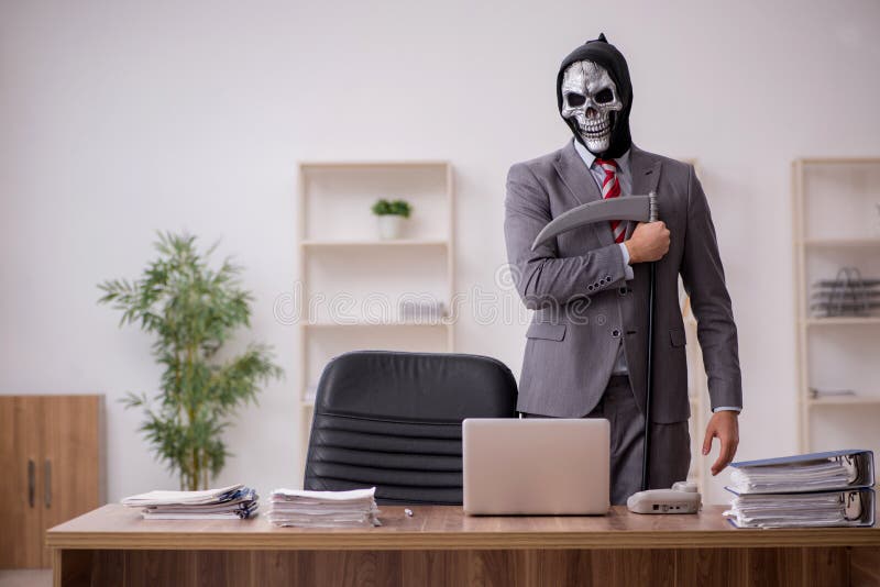 Devil Businessman Employee Sitting at Workplace Stock Image - Image of ...
