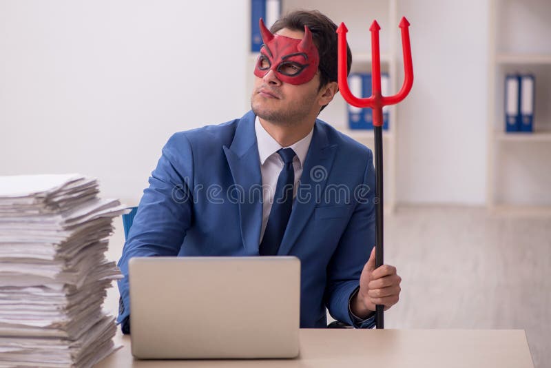 Devil Businessman and Too Much Work in the Office Stock Image - Image ...
