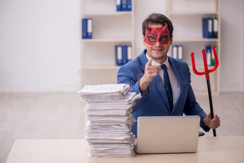 Devil Businessman and Too Much Work in the Office Stock Photo - Image ...