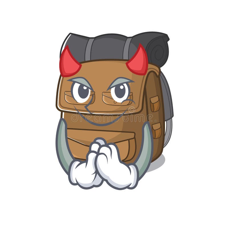 Devil Cartoon Character of Hiking Backpack Scroll Design Stock Vector ...