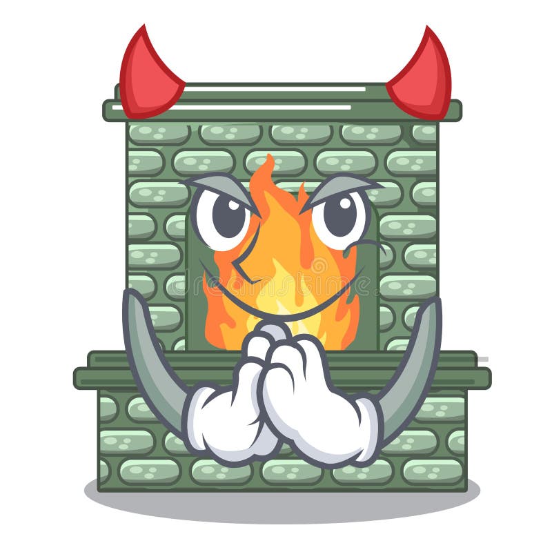 Devil Cartoon Stone Fireplace with the Flame Stock Vector ...