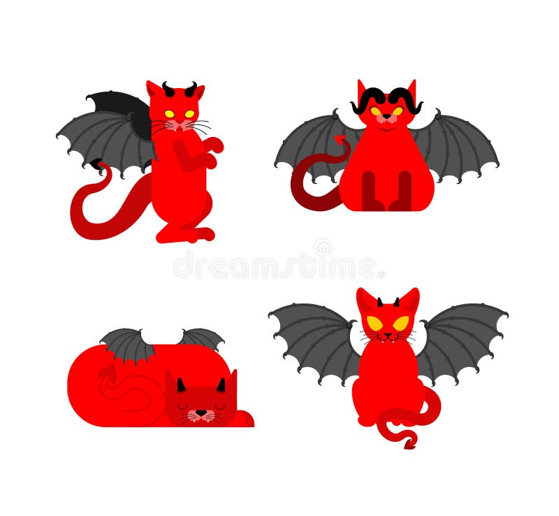 Devil Cat. Satan Pet. Red Demon Animal Stock Vector - Illustration of ...