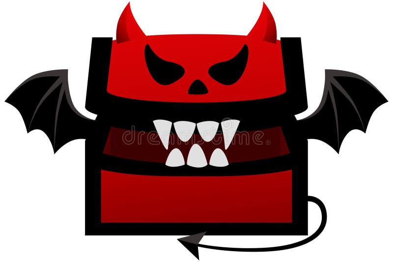 Devil Chest, Empty Box, Open Red Casket with Wings, Teeth and Horns. Pc ...