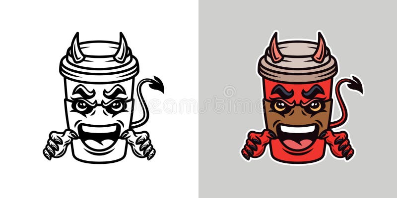 Devil Coffee Paper Cup Cartoon Character Vector Illustration in Two ...