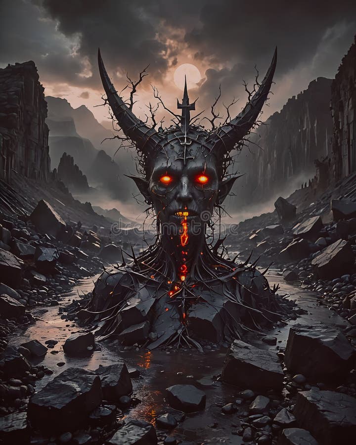 Digital Art of Fantasy Dark Demon in Mystical Landscape Stock ...