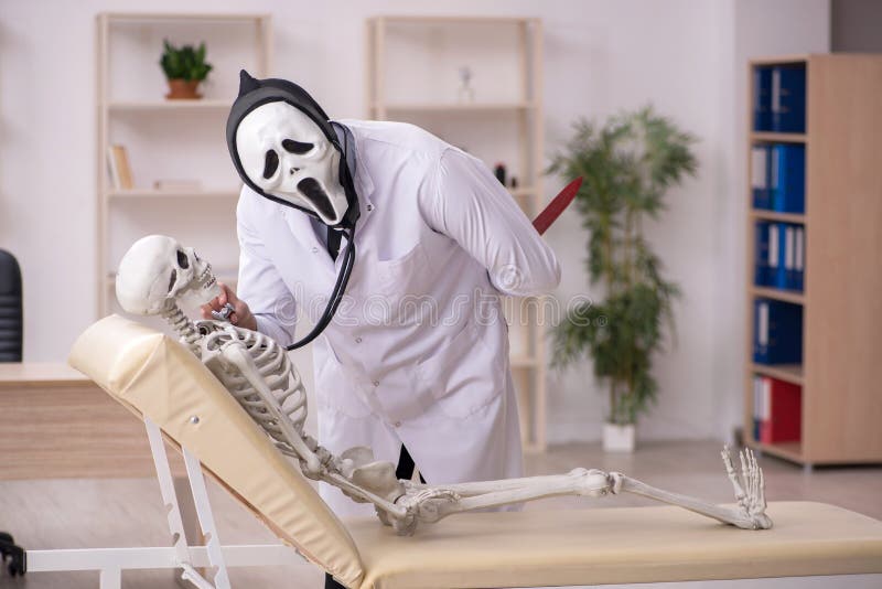 Devil Doctor Examining Skeleton Patient Stock Image - Image of monster ...