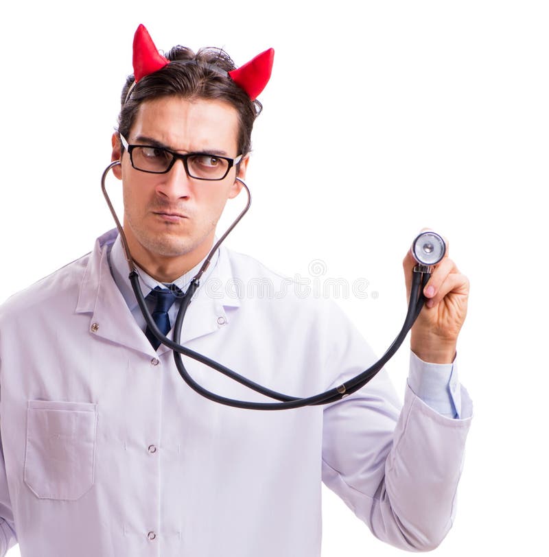 Devil Doctor in Funny Medical Concept Isolated on White Backgrou Stock ... Devil Doctor in Funny Medical Concept Isolated on White Backgrou Stock ...