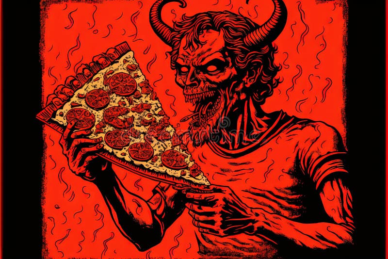 Devil Eating a Pizza Illustration Generative Ai Stock Illustration ...