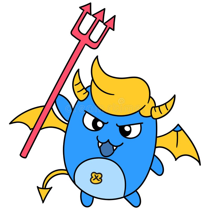 Devil Emoji Sticker with Evil Face and Stick, Doodle Kawaii. Doodle ...