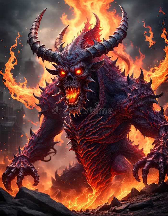 Flame Demon Satanic Horror Creature Stock Illustration - Illustration ...