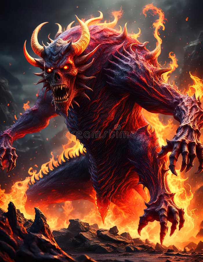 Flame Demon Satanic Horror Creature Stock Illustration - Illustration ...