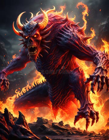 Flame Demon Satanic Horror Creature Stock Illustration - Illustration ...