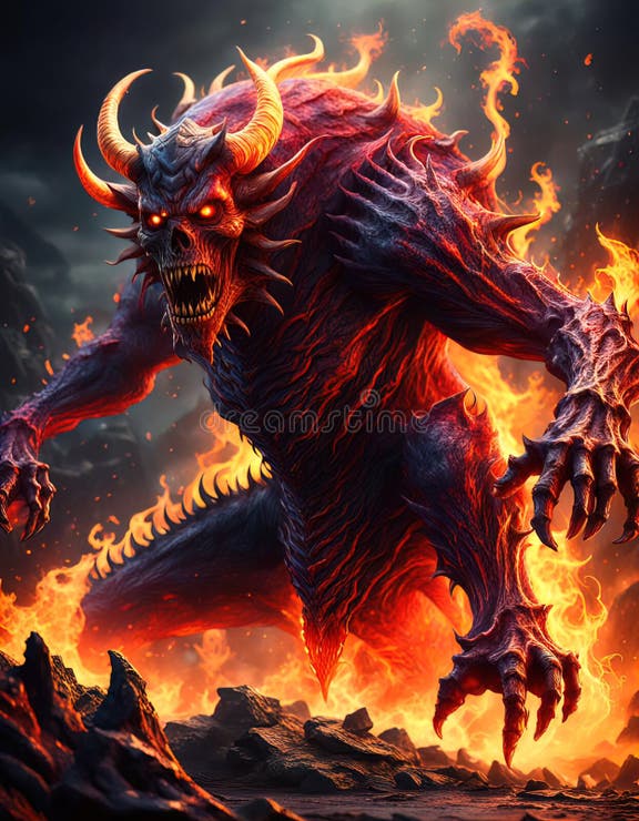 Flame Demon Satanic Horror Creature Stock Illustration - Illustration ...