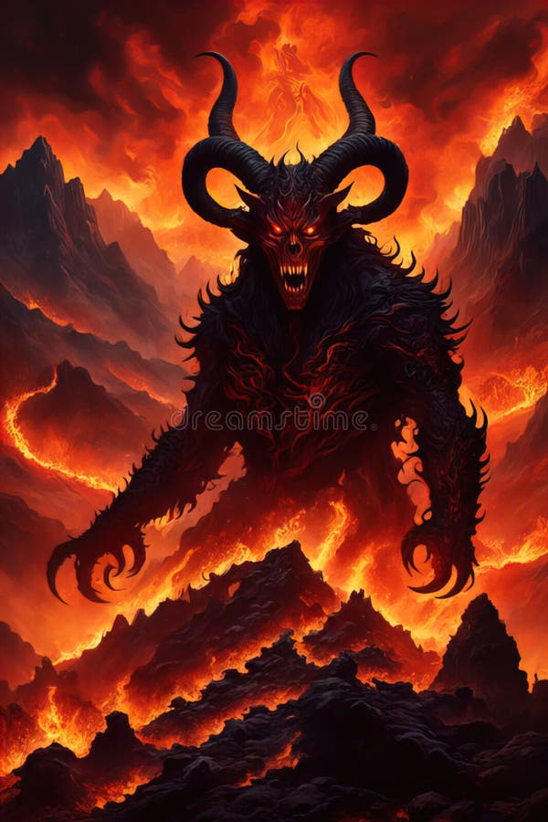 Flame Demon Satanic Horror Creature Stock Illustration - Illustration ...