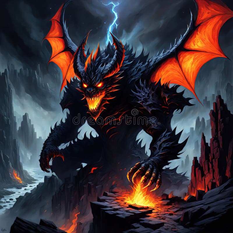 Flame Demon Satanic Horror Creature Stock Illustration - Illustration ...