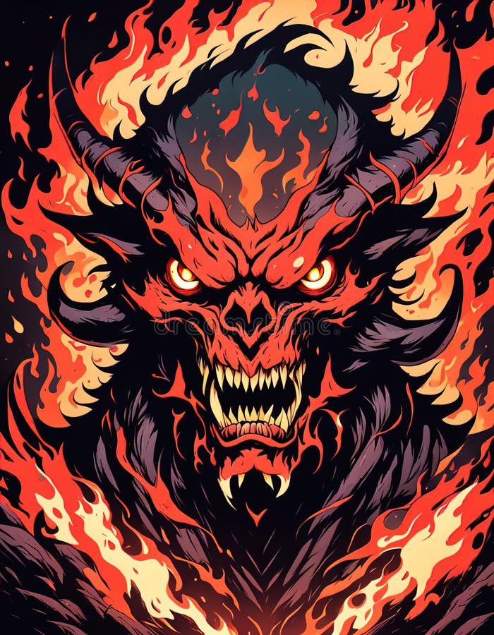 Flame Demon Satanic Horror Creature Stock Illustration - Illustration ...