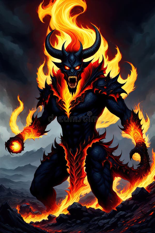 Flame Demon Satanic Horror Creature Stock Illustration - Illustration ...
