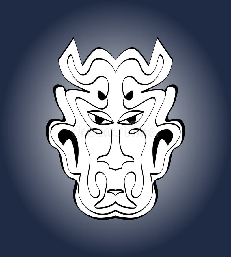 Devil Face, Carnival Mask. Monochromatic Calligraphic Symmetric Drawing ...