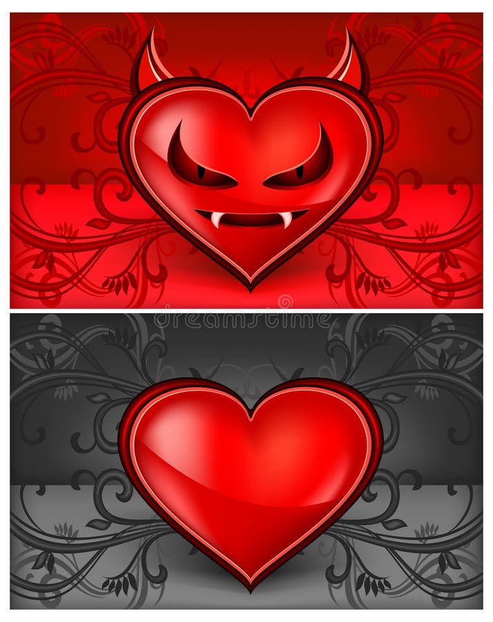 Red Heart-devil and Red Heart-angel with Wings Isolated Stock ...