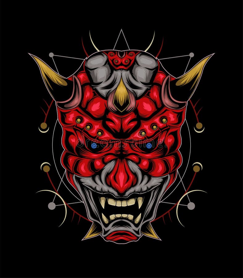 Japanese Demonic Noh Theatrical Masks Stock Vector - Illustration of ...
