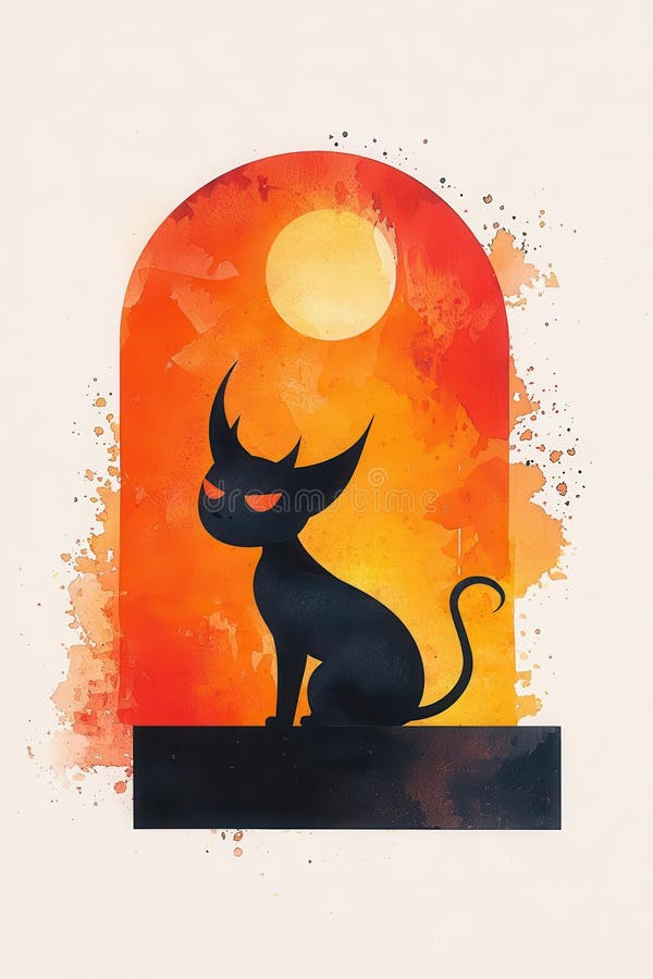 Devil Flat Design Front View Halloween Theme Watercolor Colored Pastel ...