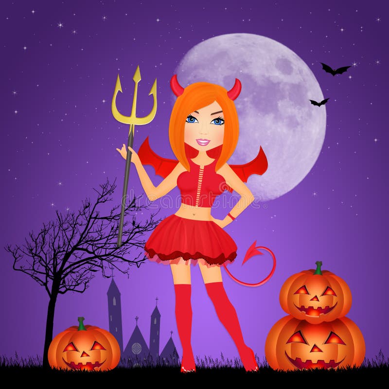 Devil girl of Halloween stock illustration. Illustration of mask ...