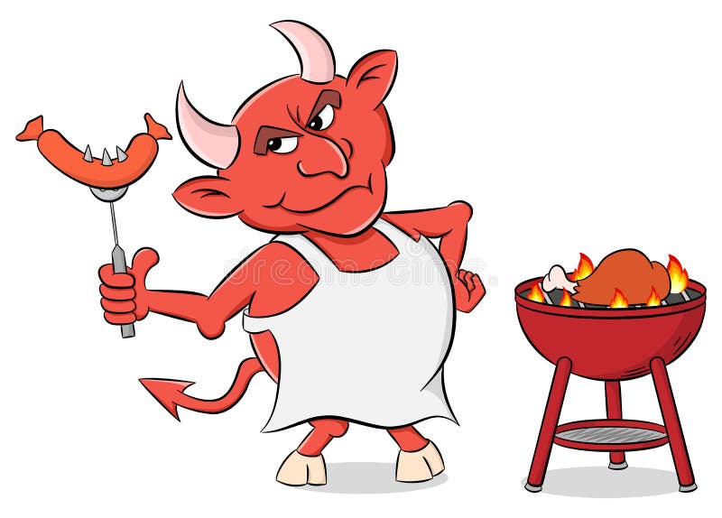 Red Devil Cooking on a BBQ Grill Stock Illustration - Illustration of ...