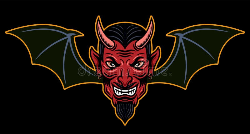 Devil or Lucifer Head Vector Monochrome Illustration in Vintage Style ...