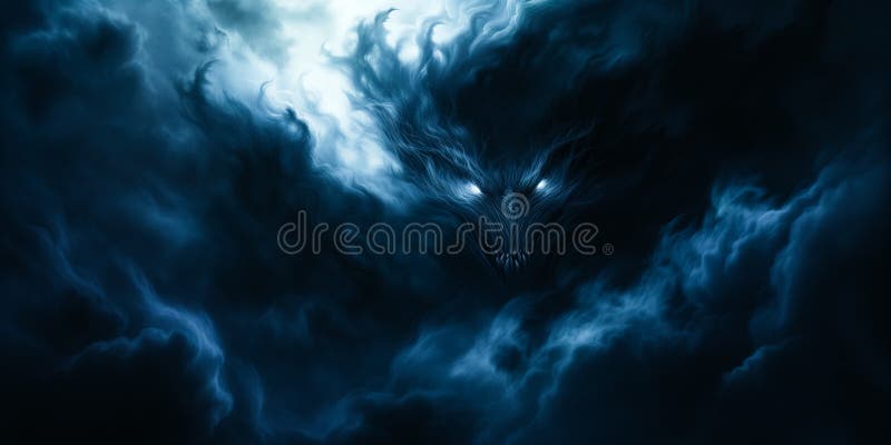 Devil Head through the Dark Clouds. Stock Illustration - Illustration ...