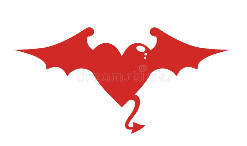 Black Heart with Vampire Wings and Horn Stock Vector - Illustration of ...