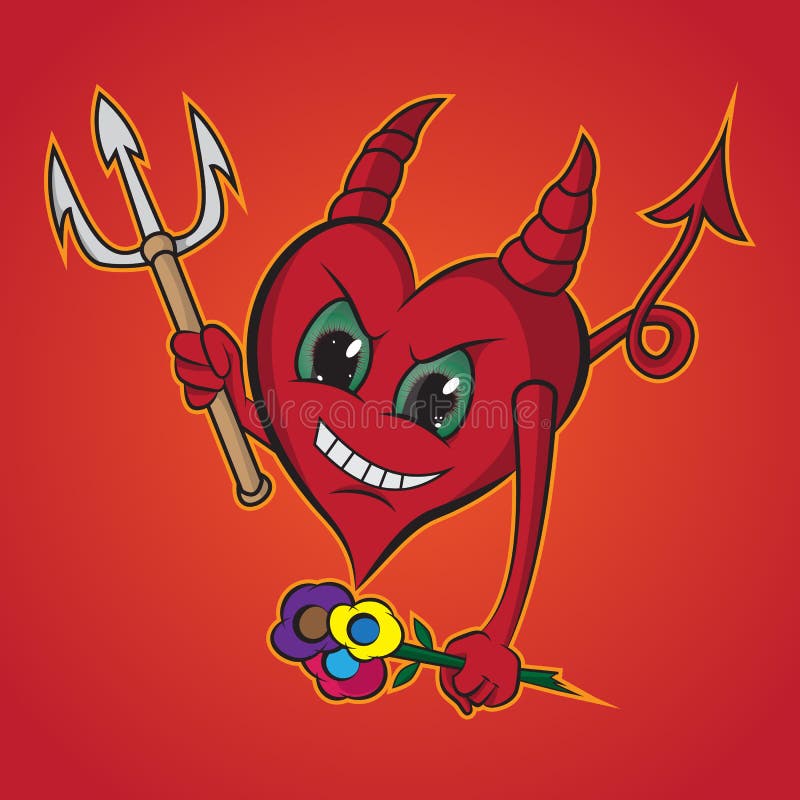 Devil heart with flowers stock vector. Illustration of romance - 84858893