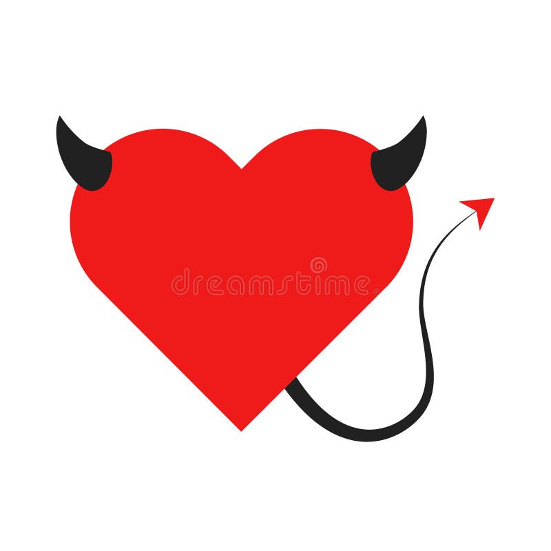 Devil Heart with Horns and a Tail Stock Vector - Illustration of design ...