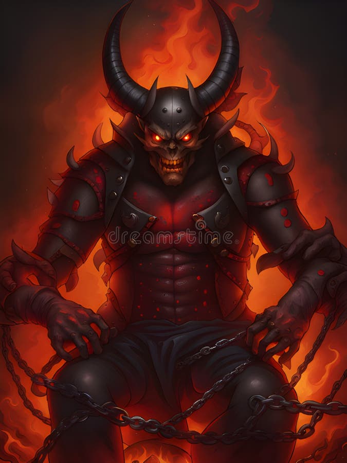 Devil with Horns and Trident on the Fire. Illustration Stock ...