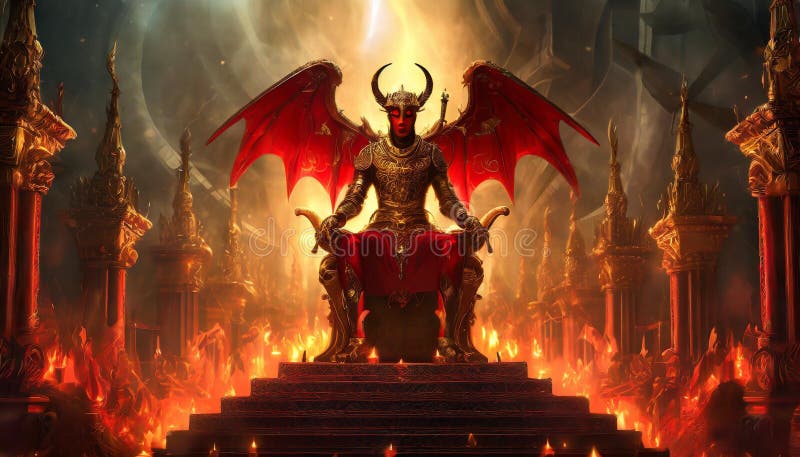 Devil with Horns and Wings on the Throne of Hell Stock Illustration ...