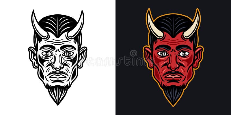 Devil or Lucifer Head with Horns in Two Styles Black on White and ...