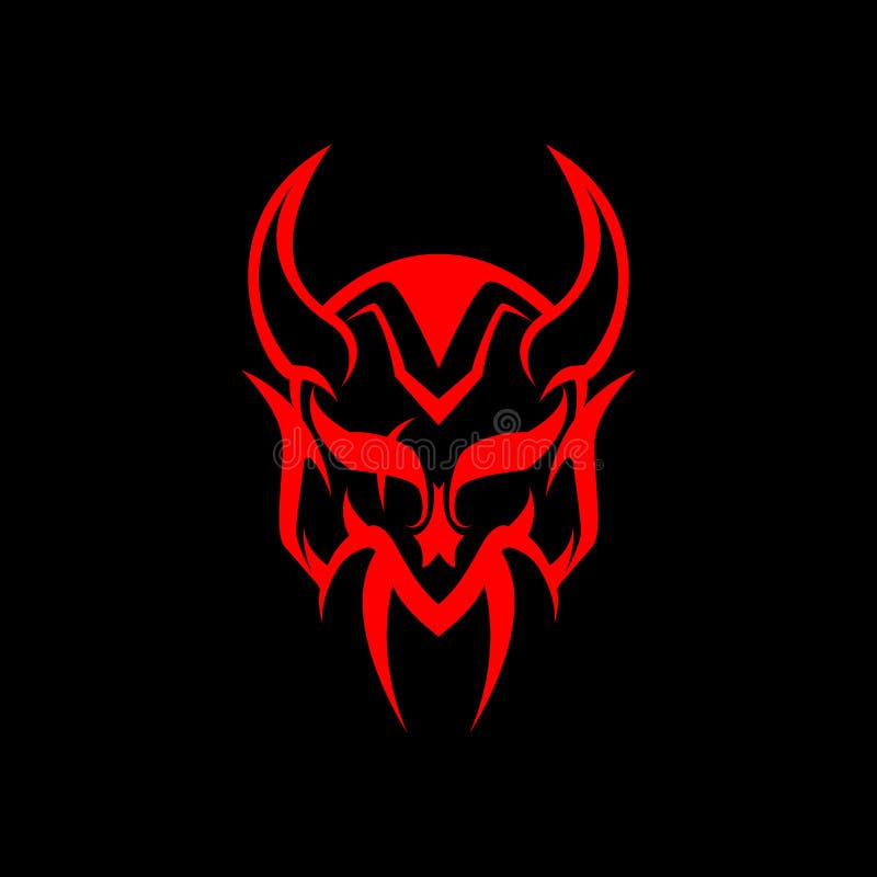 Devil Mask in Black Background and Red Lineart, Can Use for Tattoo ...