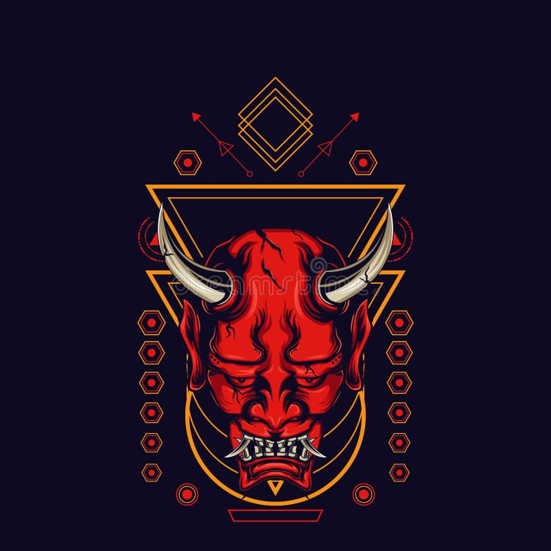 Devil Mask with Sacred Geometry Ornament and Black Background Stock ...
